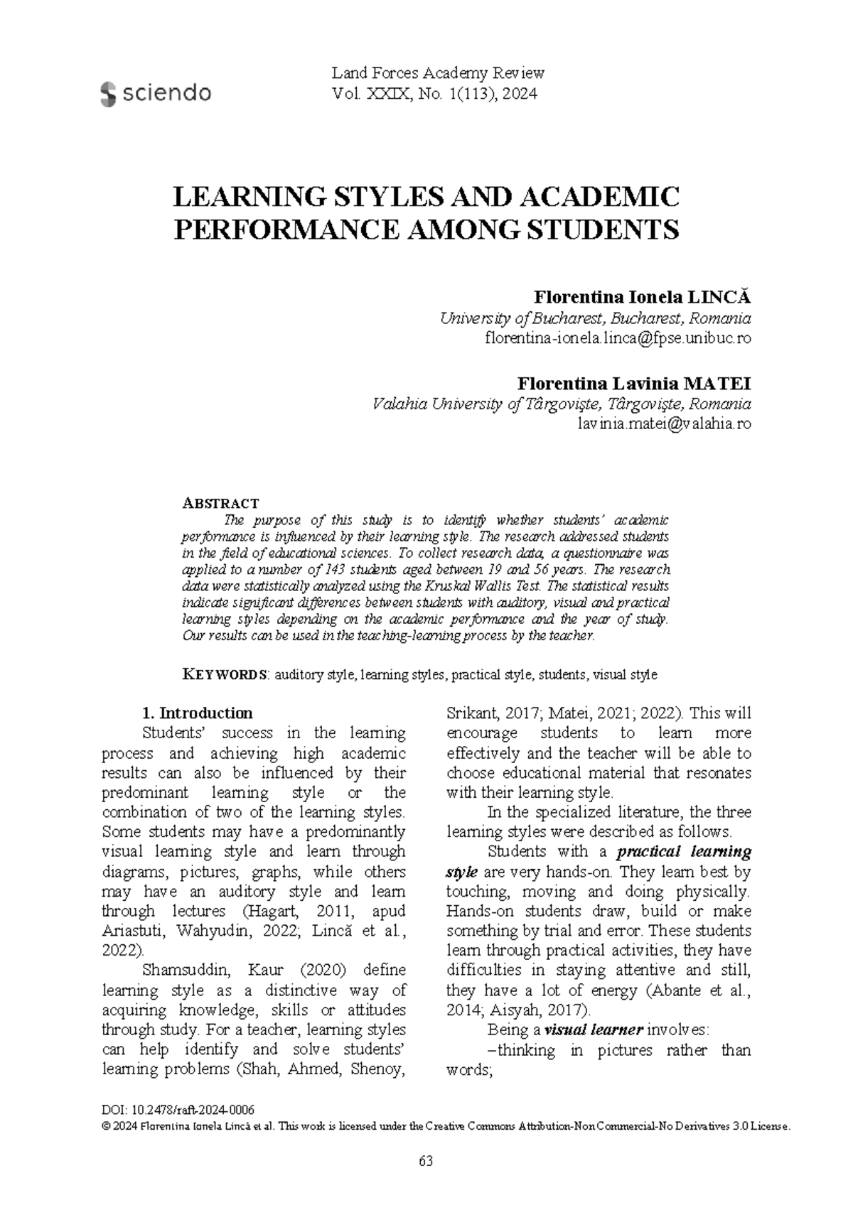 Learning Styles and Academic Performance Among Stu ( Main Journal ...