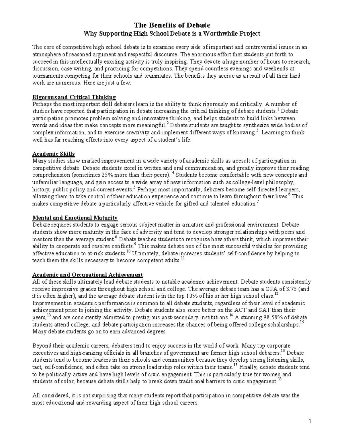 Benefits of Debate - Skills - - Studocu