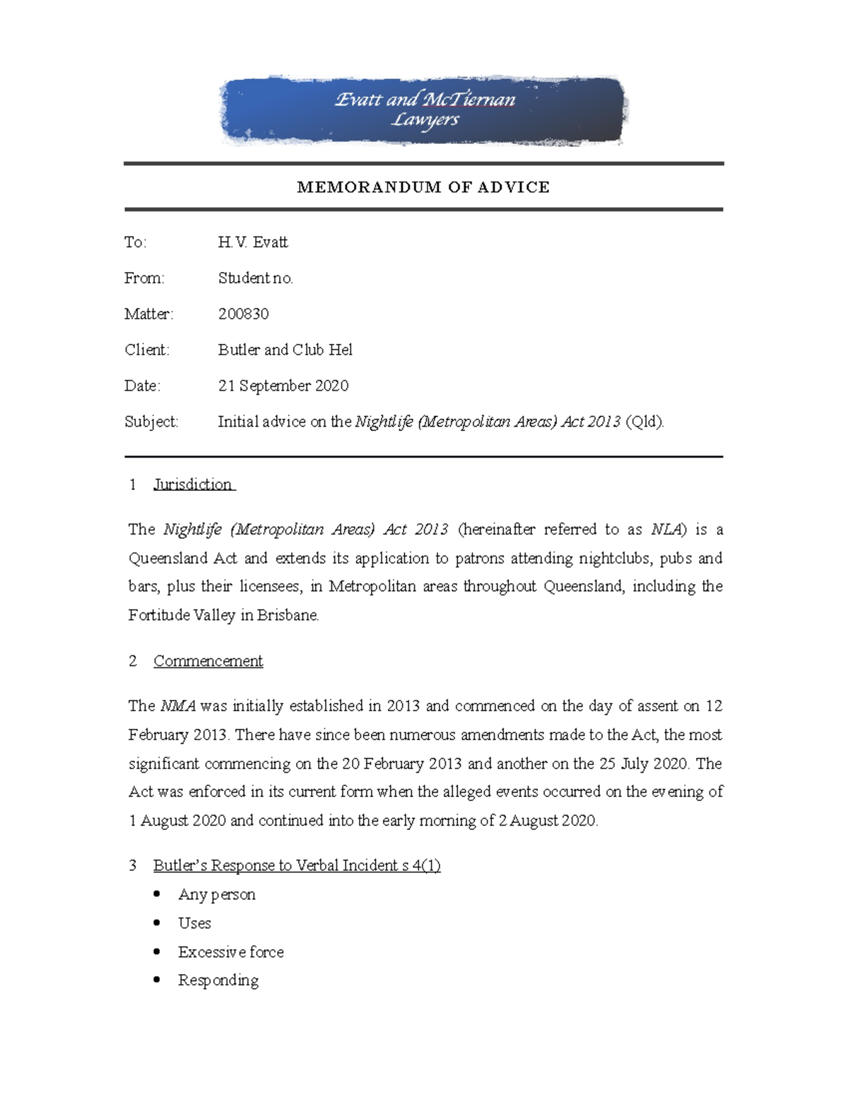 Memorandum of Advice - Received 65% Grade - errors in referencing ...
