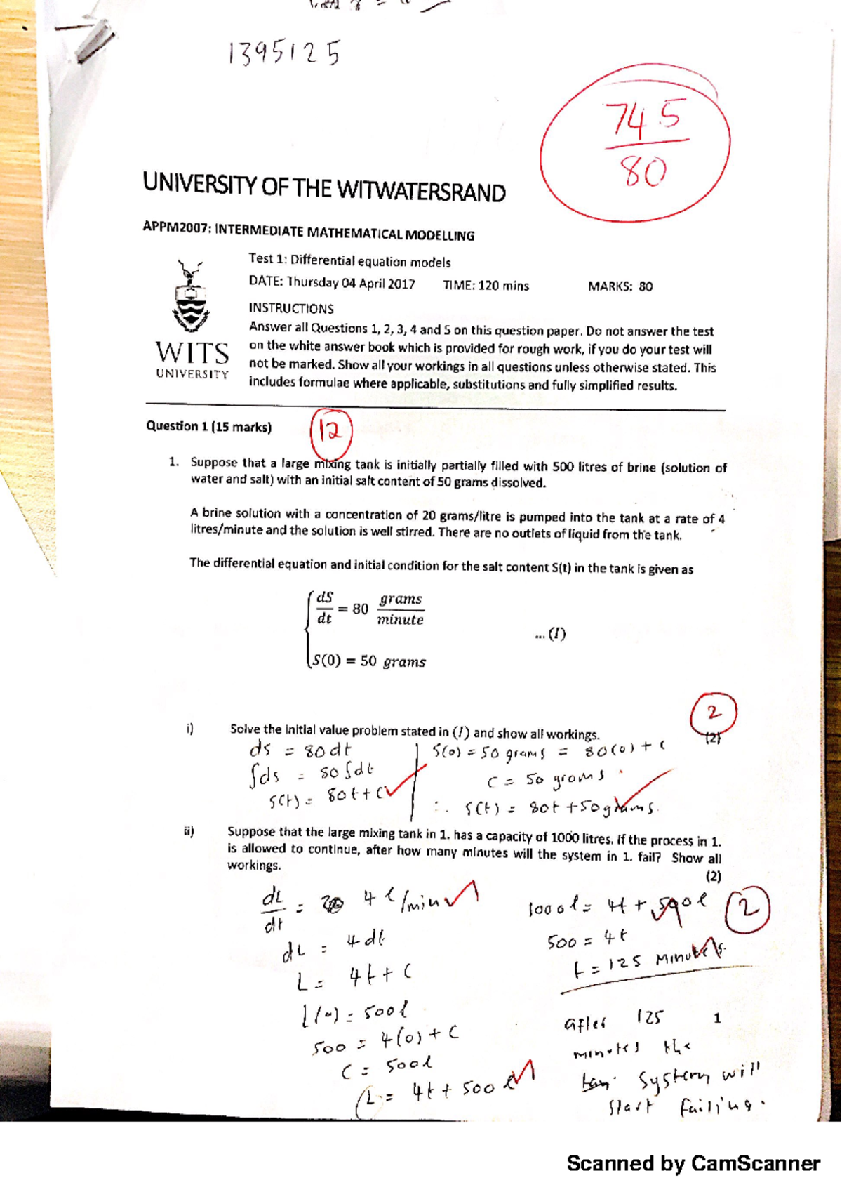Modelling 2017 past test papers - appm2007 - Wits University - Studocu