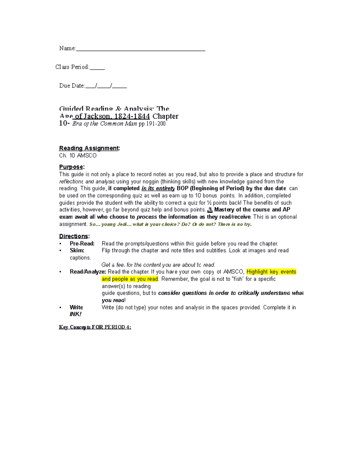 Amsco Chapter 10 Guided Reading (Unit 6) - Name: Class Period: Due Date ...