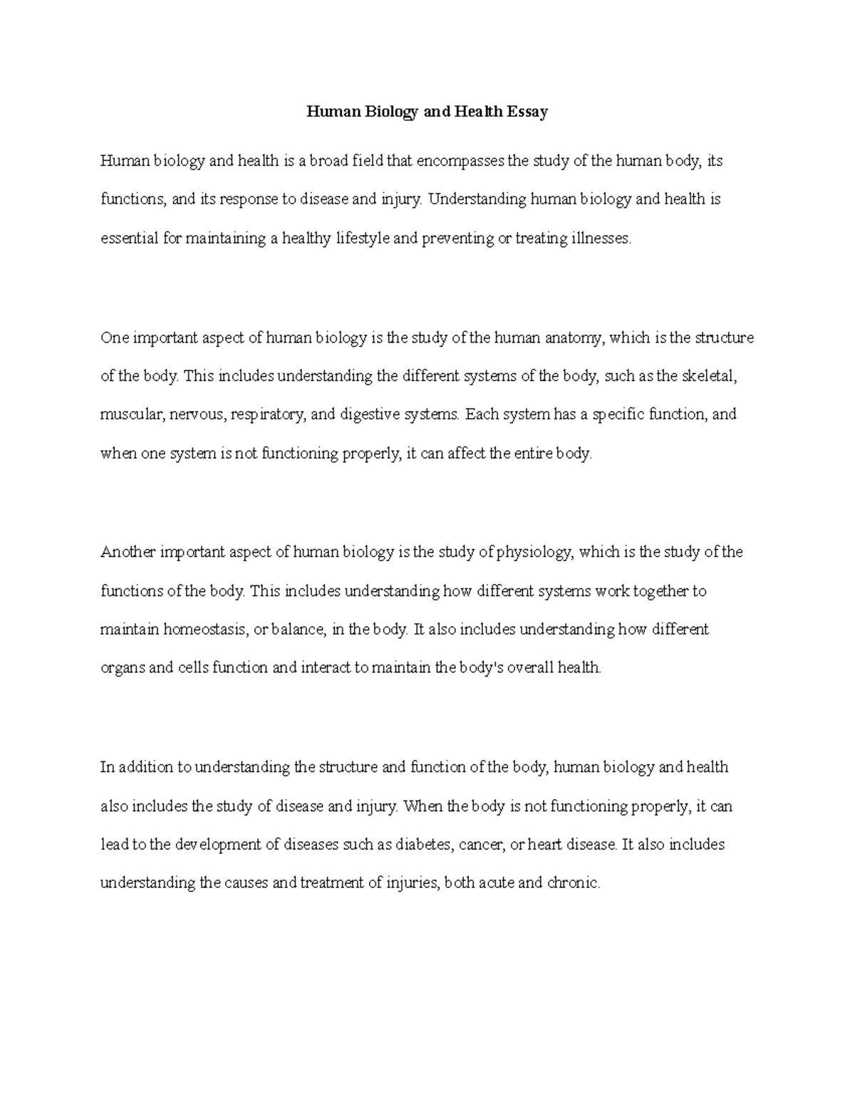 Human Biology and Health Essay - Understanding human biology and health ...