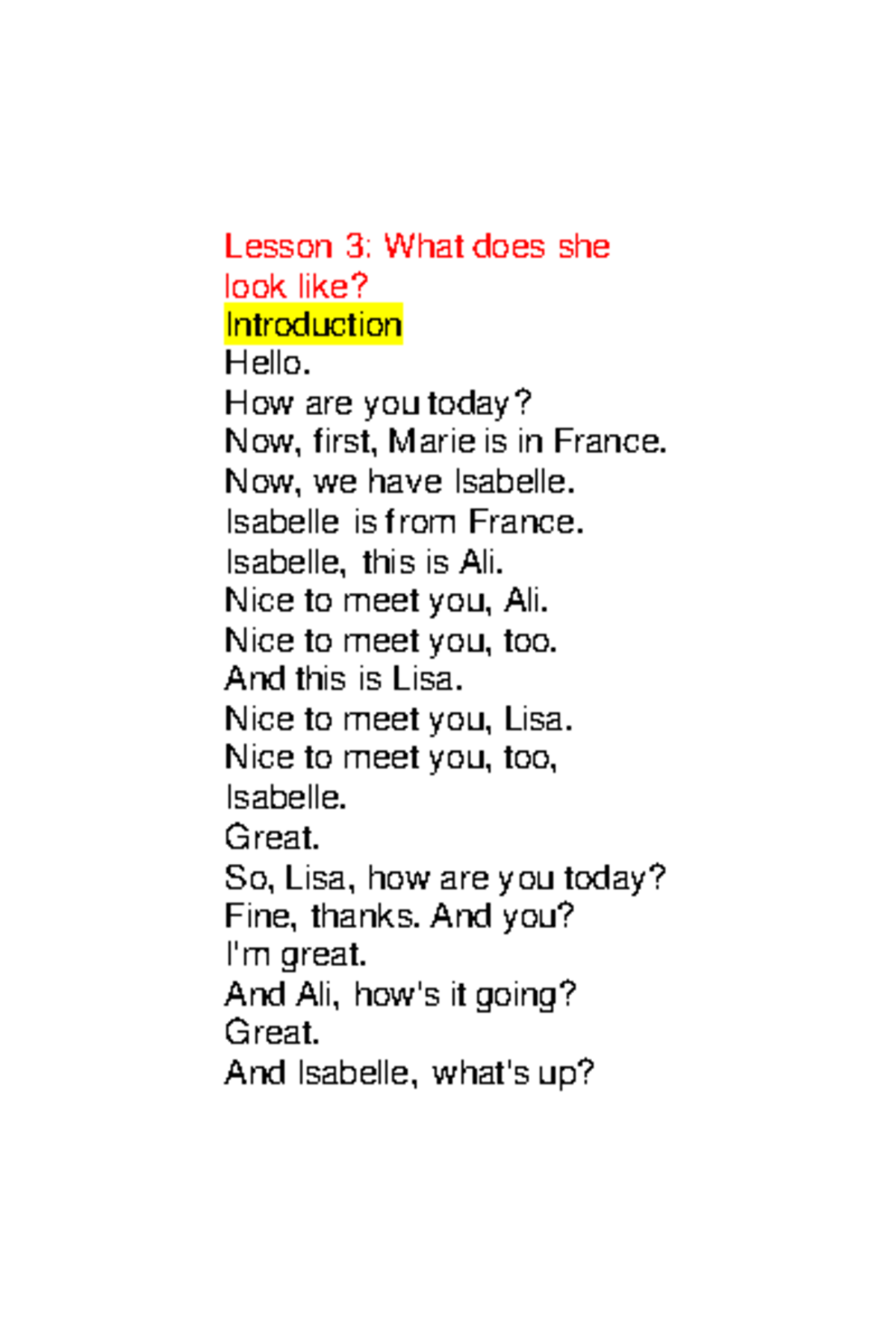 Notas ingles Lesson #3 - Lesson 3: What does she look like ...