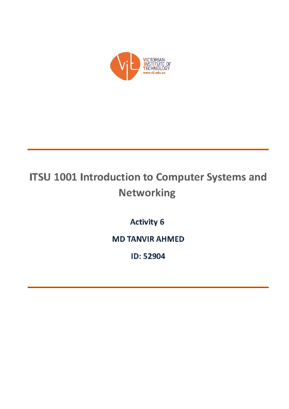 Activity 6 - ITSU 1001 Introduction to Computer Systems and Networking ...