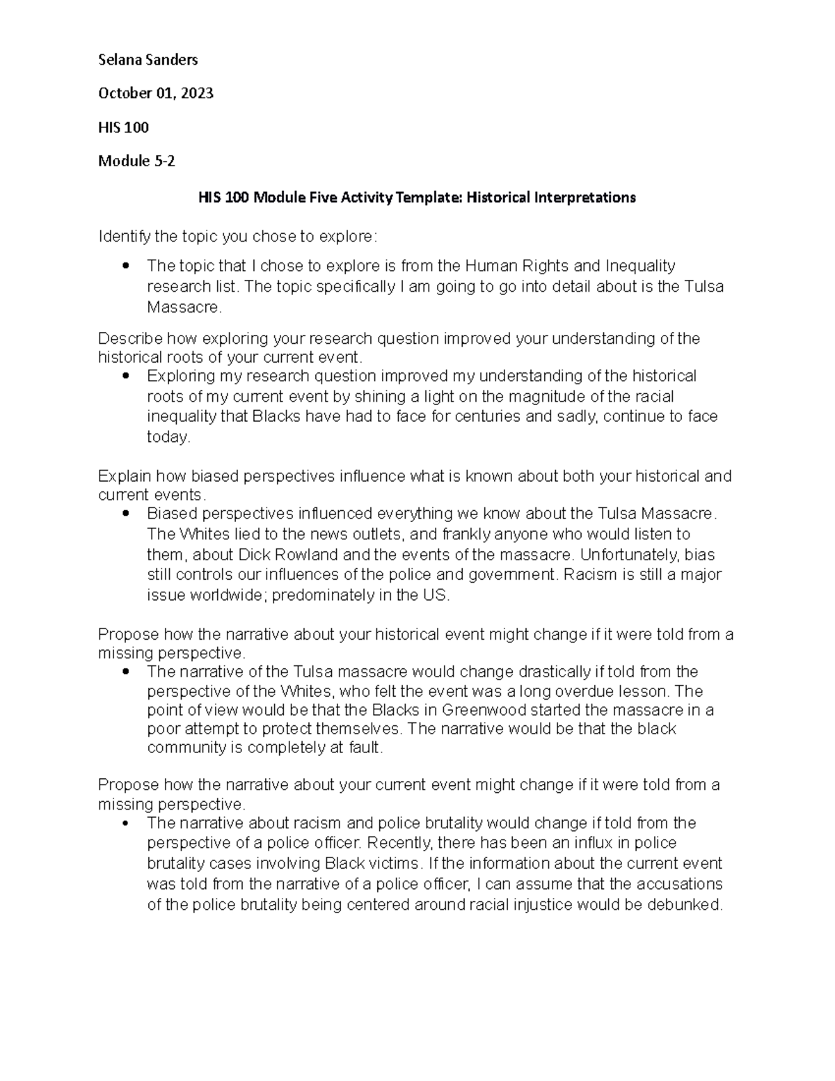 HIS 100 Module Five Activity Template - The topic specifically I am ...