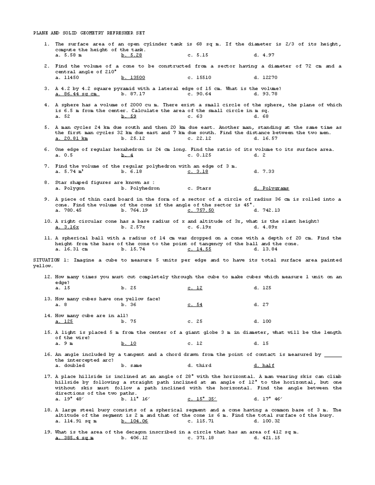 Plane AND Solid Geometry Refresher SET - PLANE AND SOLID GEOMETRY ...