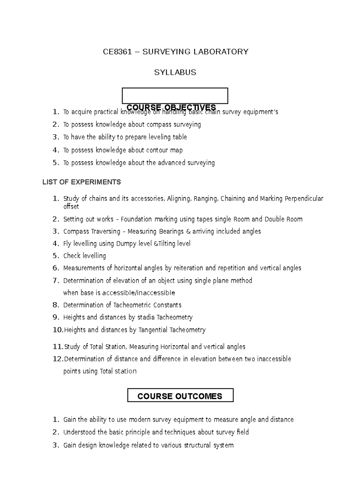 Surveying LAB Manual - CE8361 – SURVEYING LABORATORY SYLLABUS To ...
