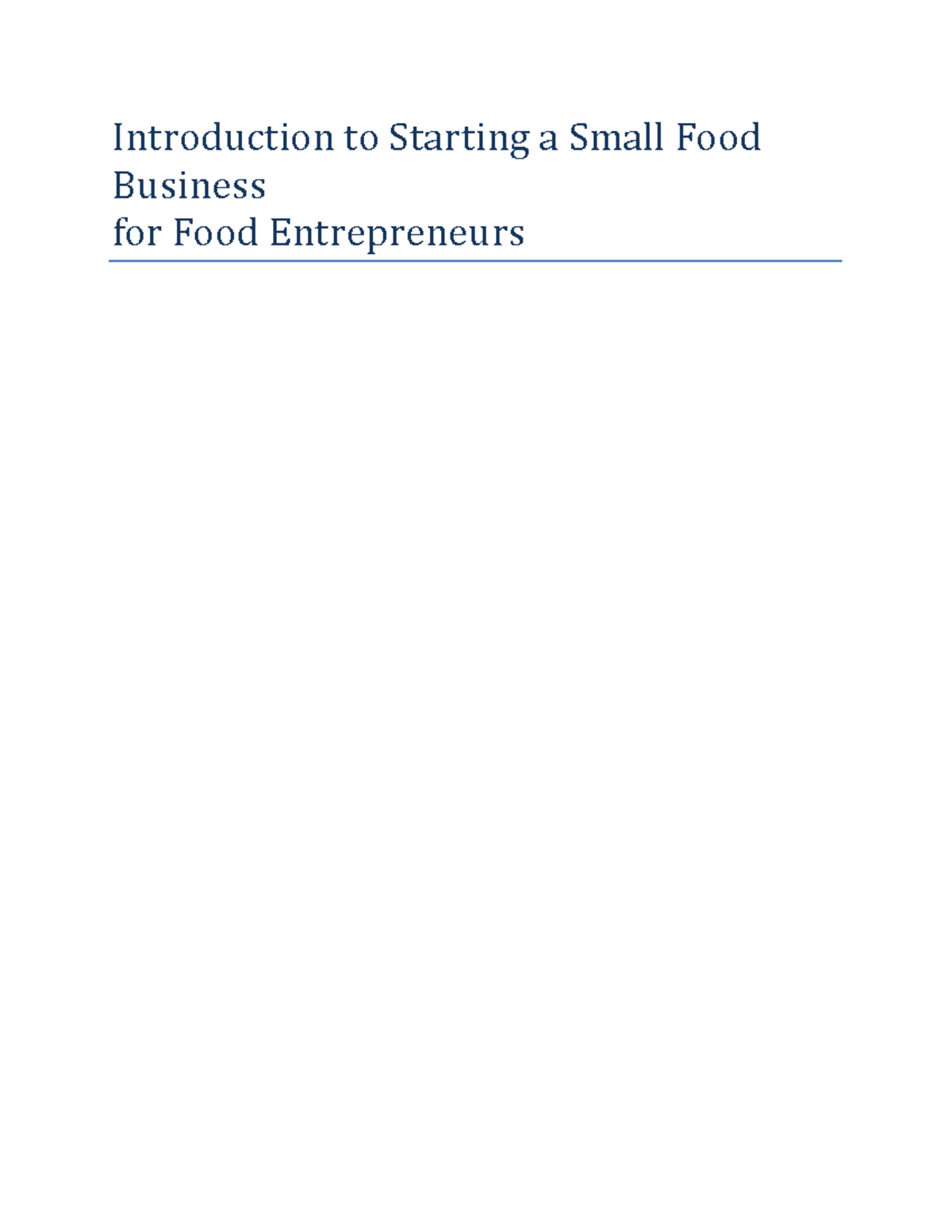 Introduction for food entrepreneurs 8 14 2014 - Introduction to ...