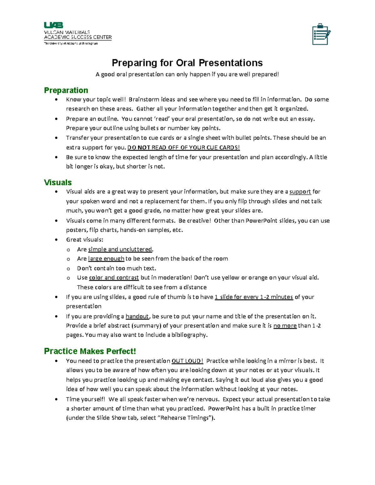 Preparing for Oral Presentations - Do some research on these areas ...