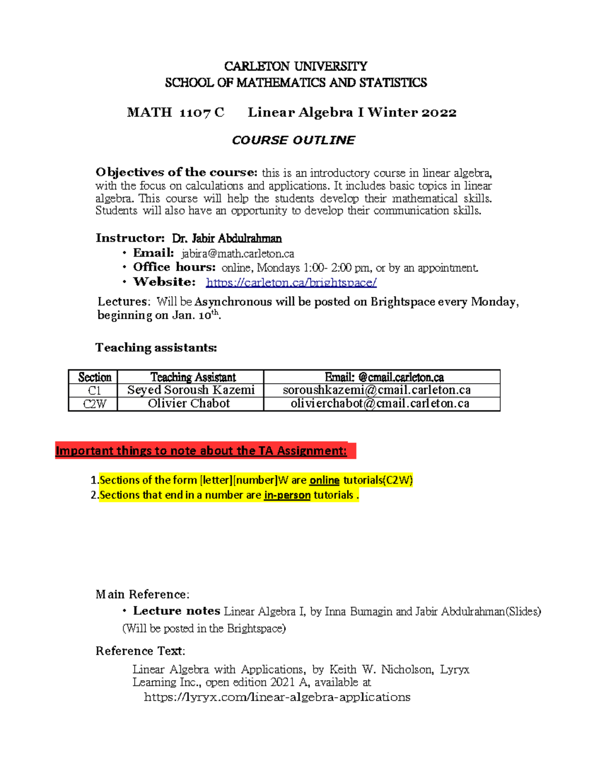 MATH 1107C - exam - CARLETON UNIVERSITY SCHOOL OF MATHEMATICS AND ...