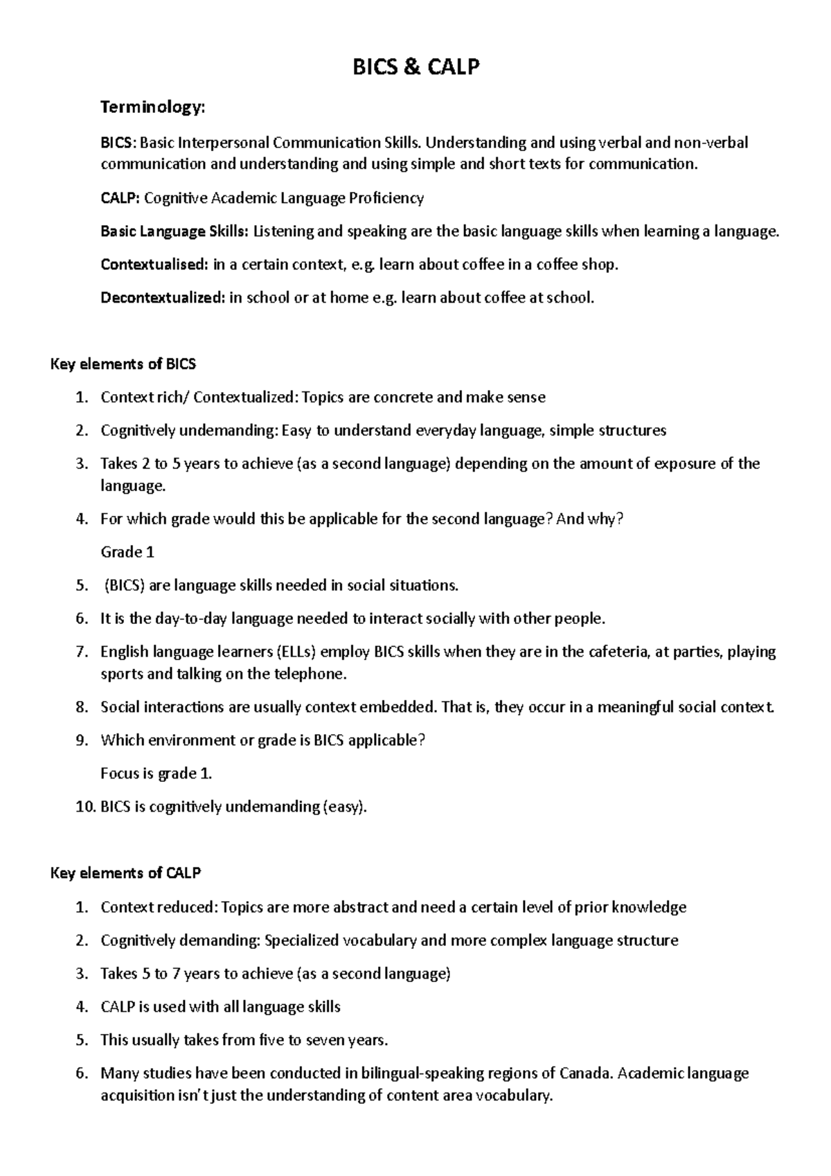 First Additional Language Notes - BICS and CALP - BICS & CALP ...