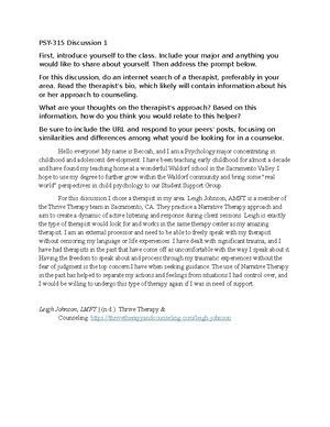 Psy-315 Discussion 4-2 - If you were to counsel this person from a ...