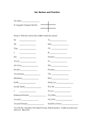 Ser Review and Practice - El verbo SER The verb ser is one of two verbs ...