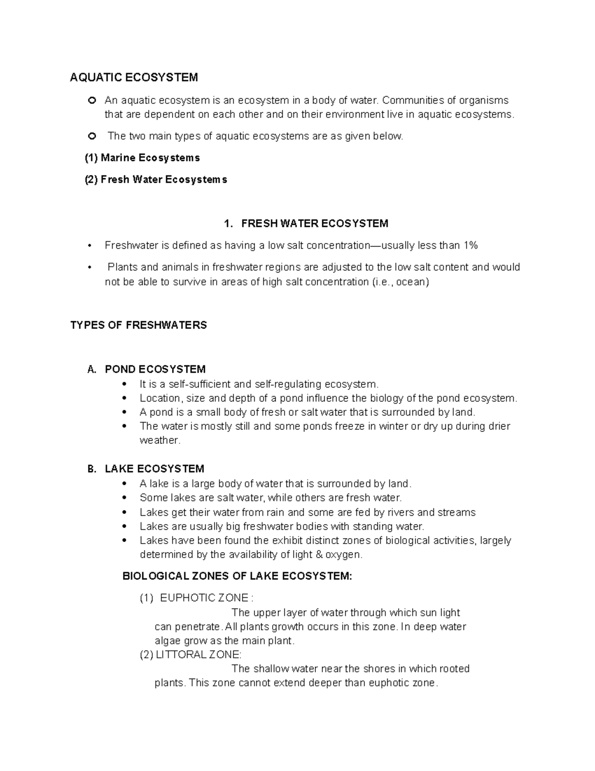 Aquatic+ Ecosystem - AQUATIC ECOSYSTEM An aquatic ecosystem is an ...