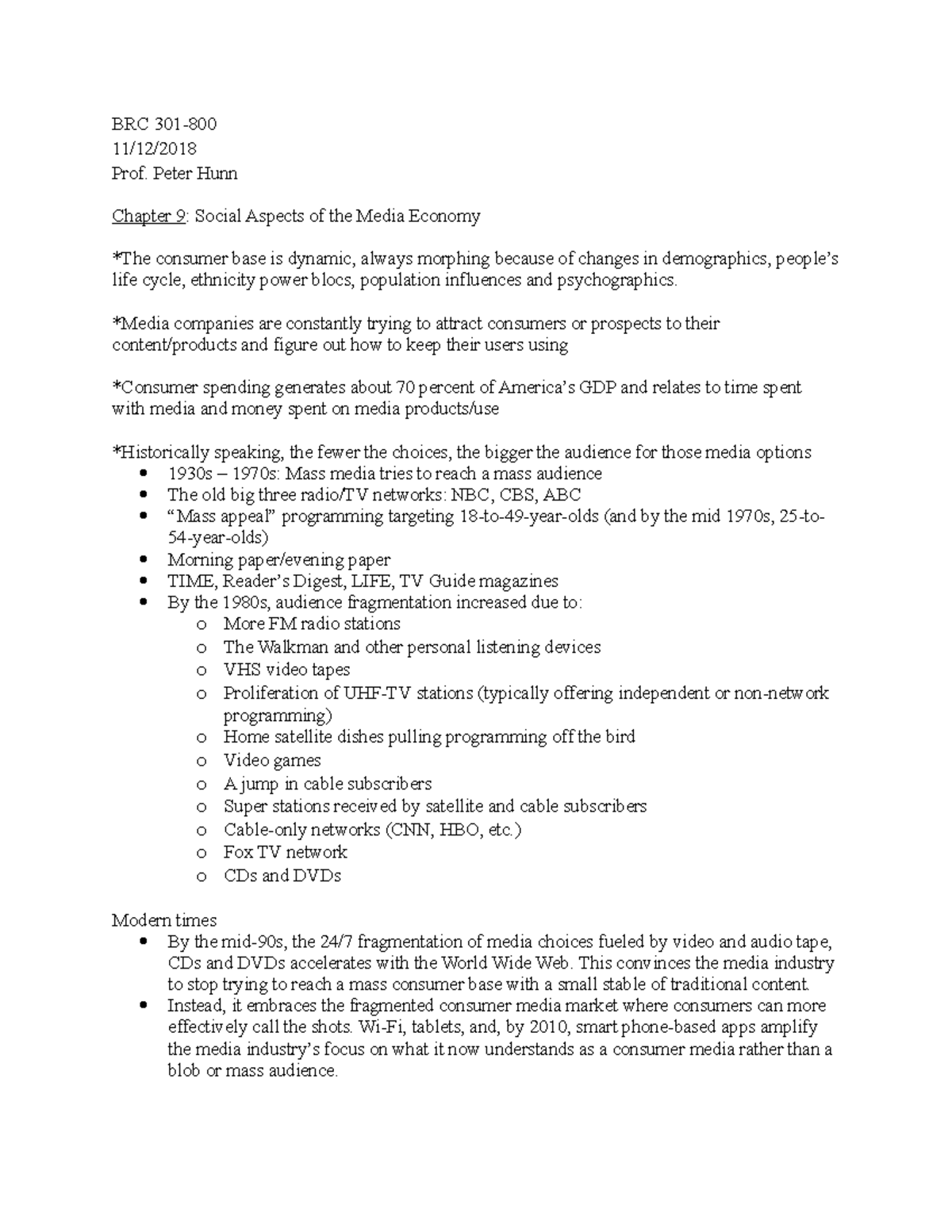 11:12:2018 - Lecture 8 notes - BRC 301- 11/12/ Prof. Peter Hunn Chapter ...