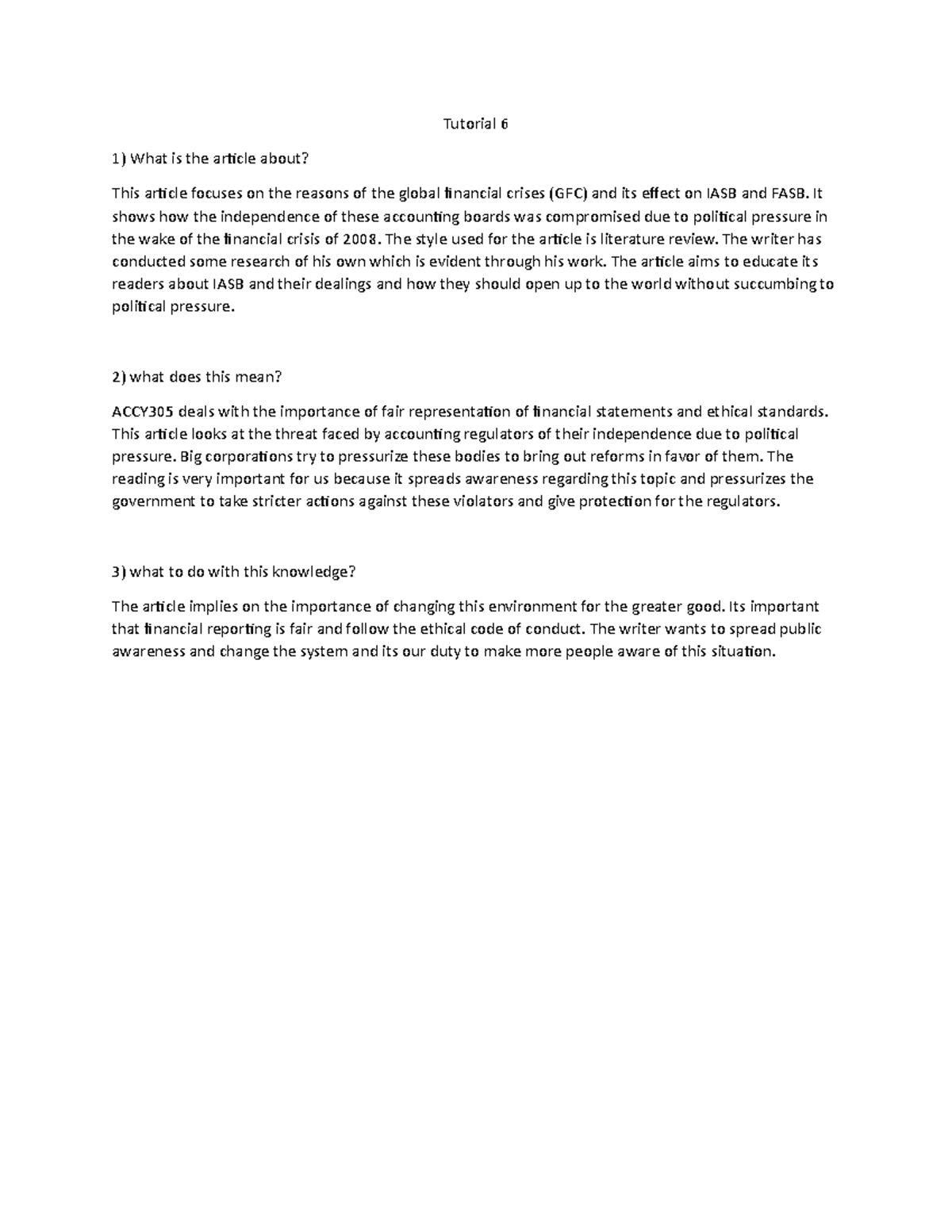 Tutorial 6 VERY IMPORTANT NOTES FOR FINALS - Tutorial 6 What is the ...