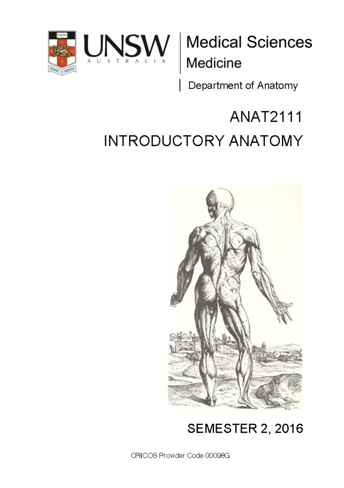 2016 ANAT2111 course outline S2 - CRICOS Provider Code 00098G ...