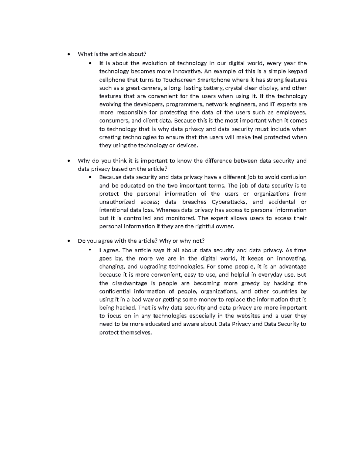 Data Privacy - To protect the users - What is the article about? It is ...