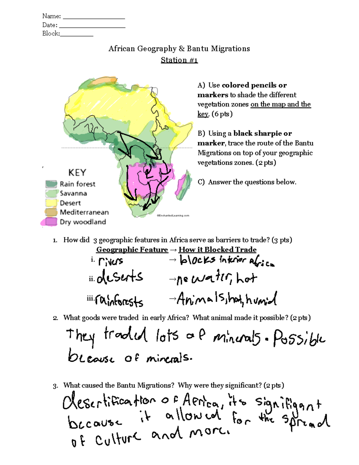 African Geography & Bantu Migrations Handout (Station 1) - Name ...