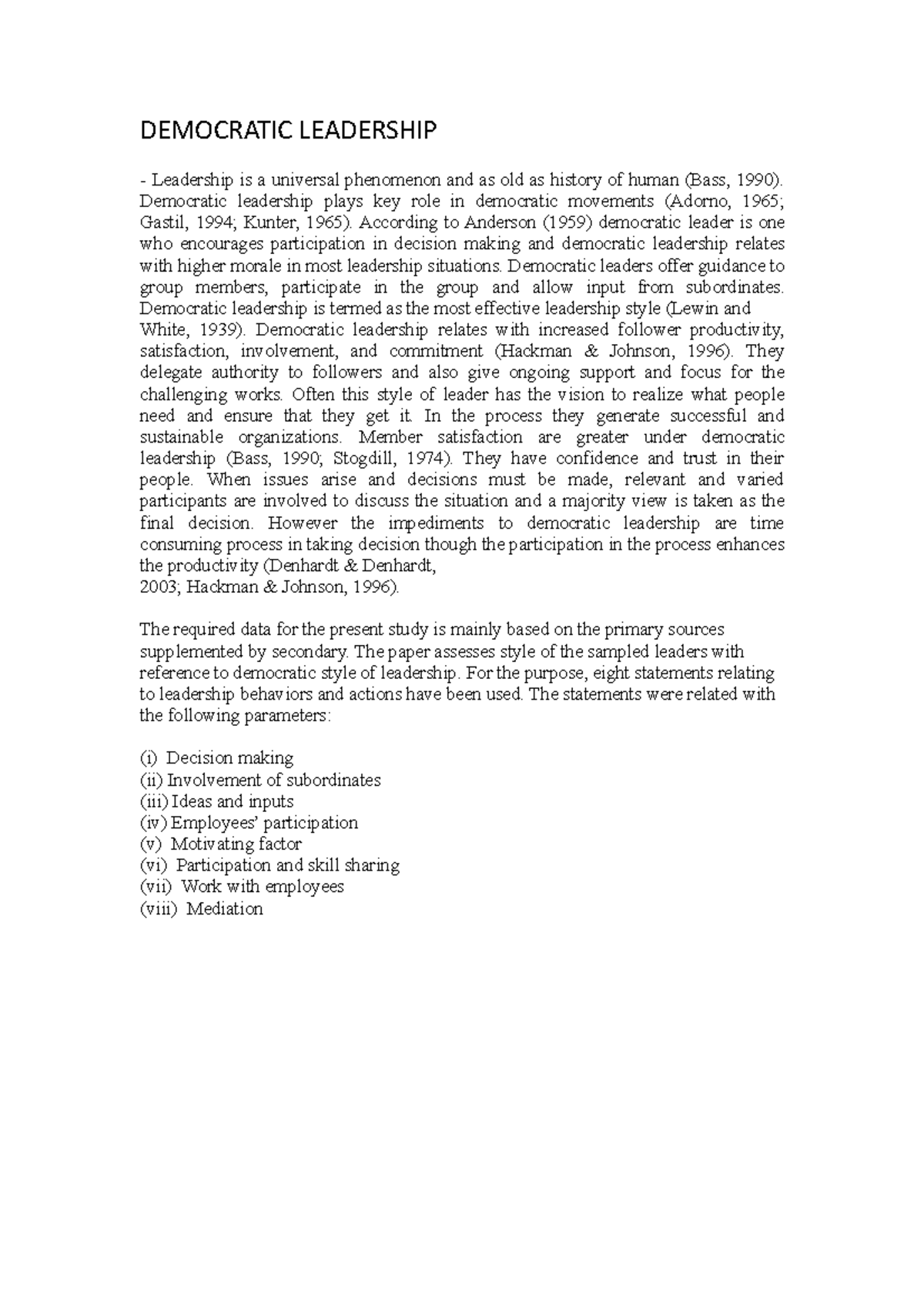 Democratic Leadership - DEMOCRATIC LEADERSHIP Leadership is a universal ...