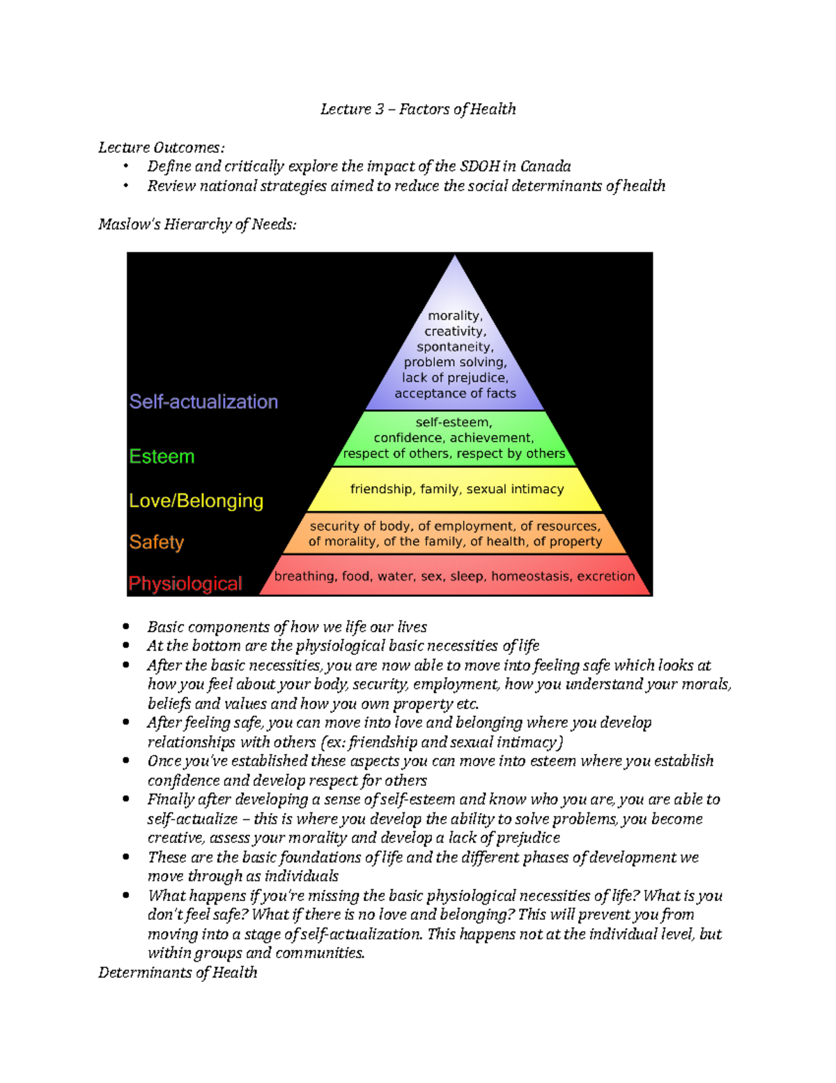 Lecture 3 - factors of health - Lecture 3 – Factors of Health Lecture ...