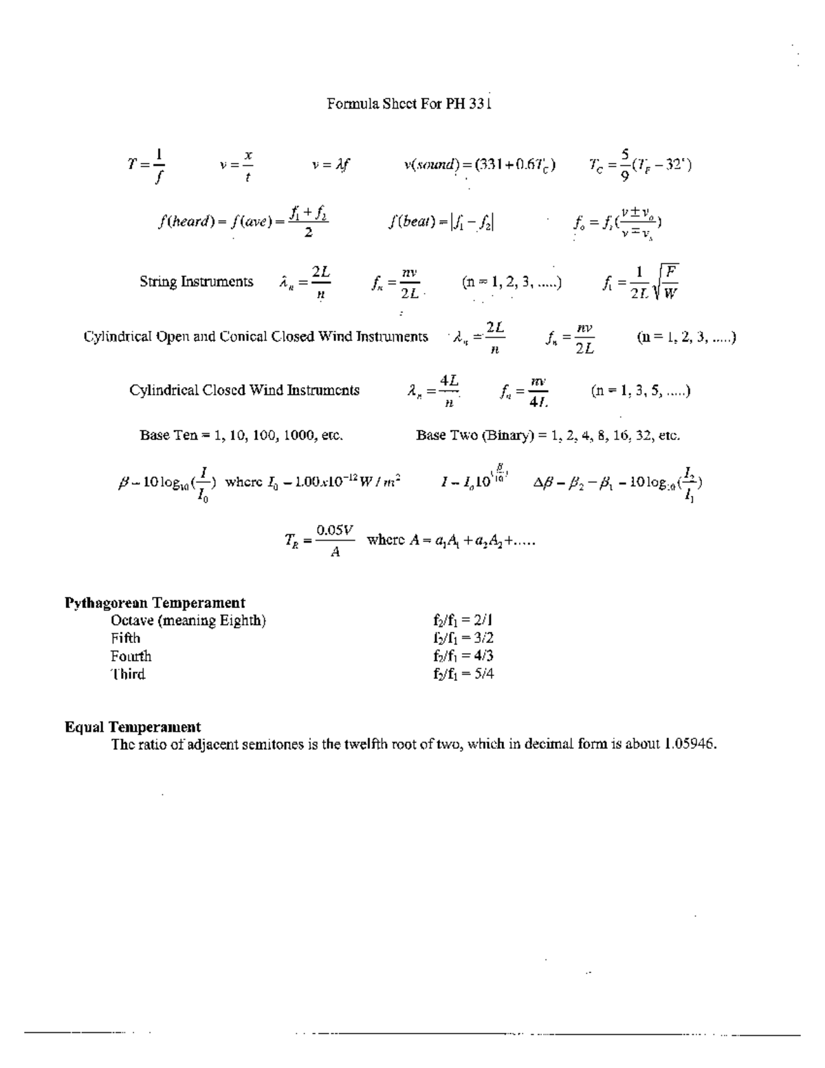 Formula Sound Hearing and Music - Physics 331 - Studocu