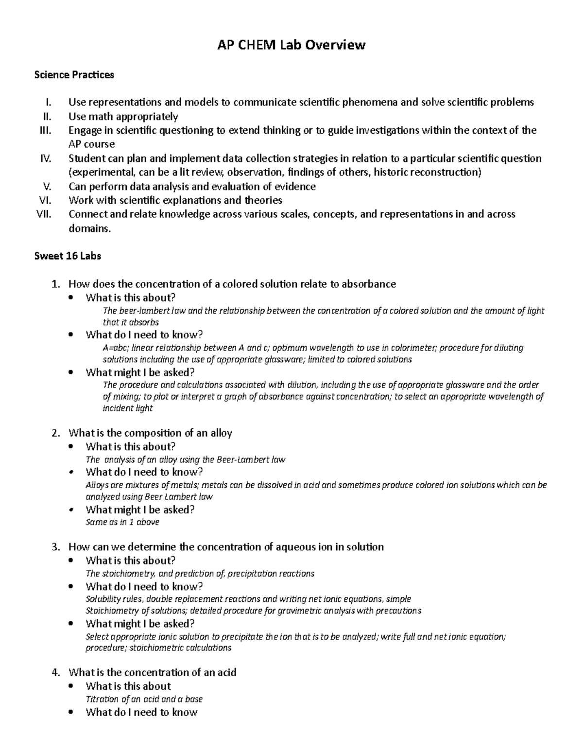 AP Lab Summary - Lecture notes 16 - AP CHEM Lab Overview Science ...