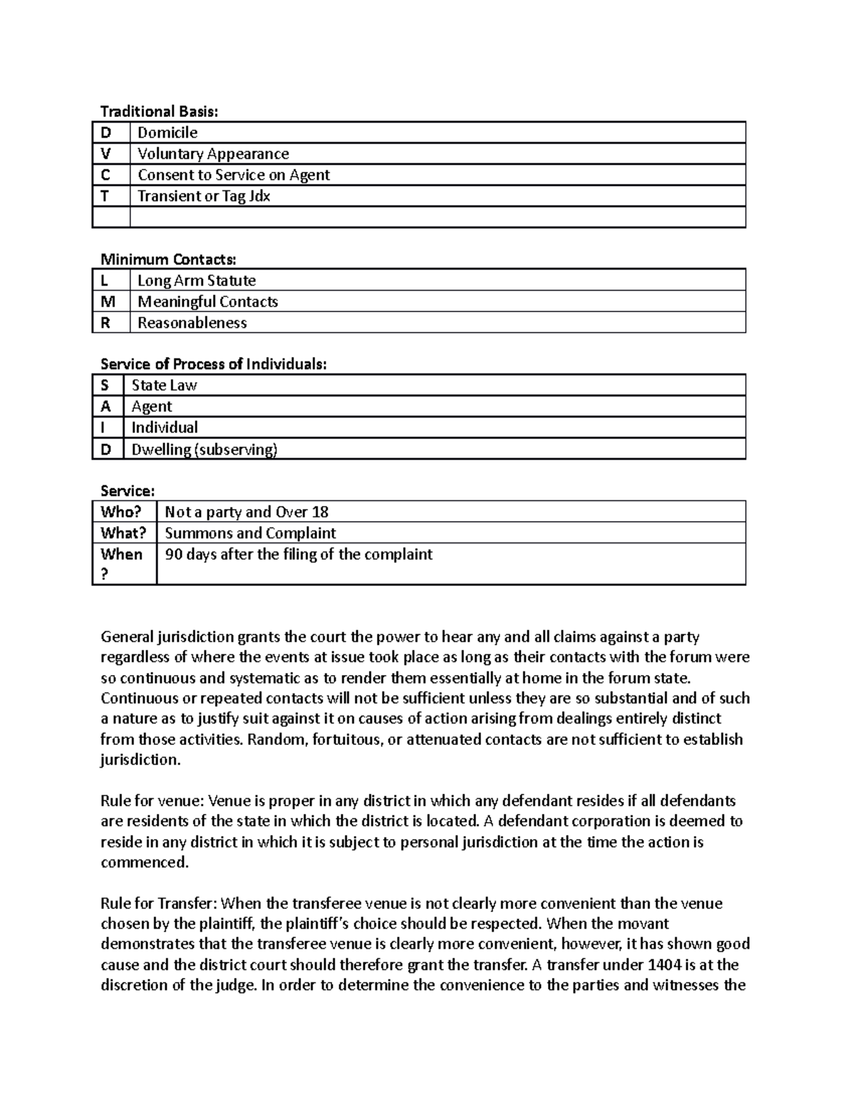 Rules - Traditional Basis: D Domicile V Voluntary Appearance C Consent ...