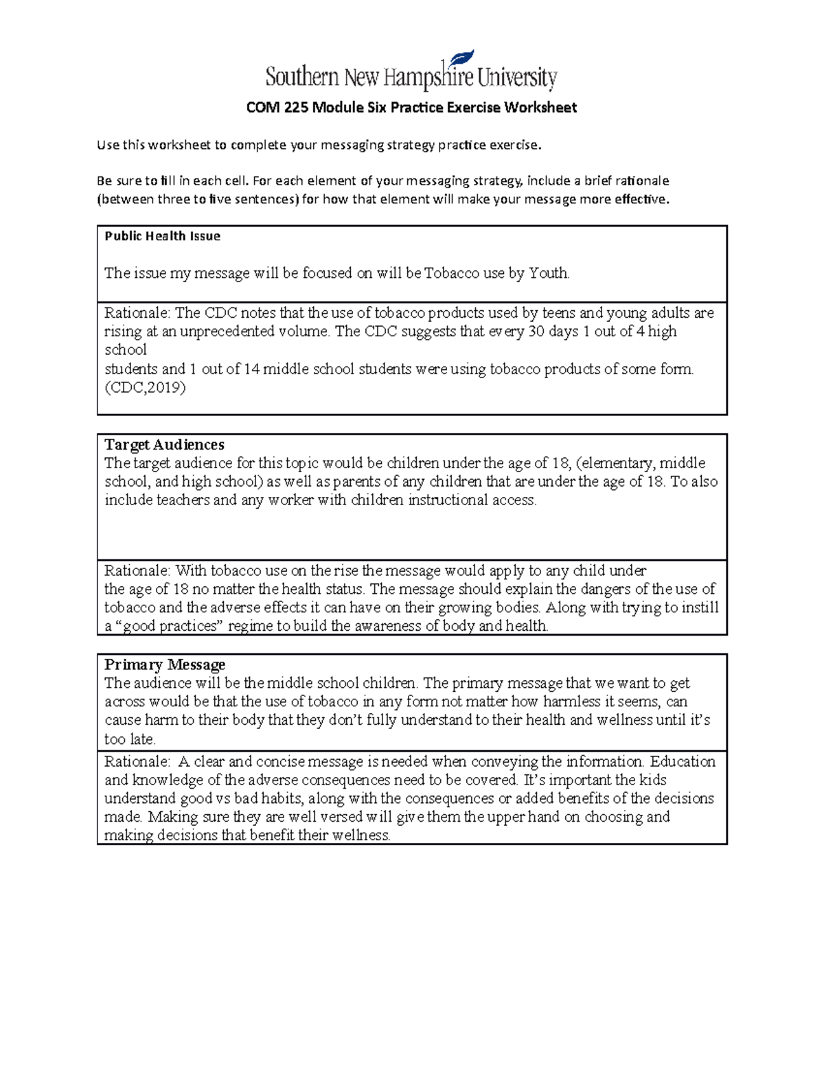 COM 225 Module Six Practice Exercise Worksheet - Be sure to fill in ...