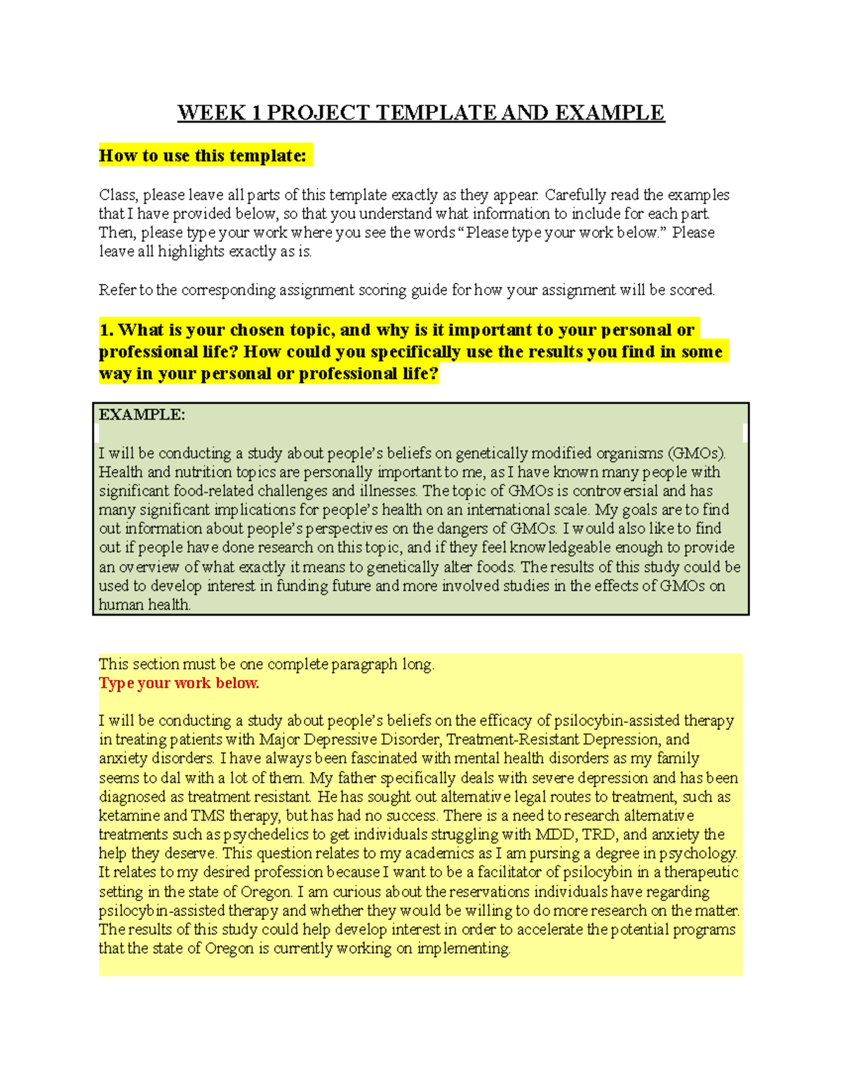 Unit 1 Assignment - WEEK 1 PROJECT TEMPLATE AND EXAMPLE How to use this ...