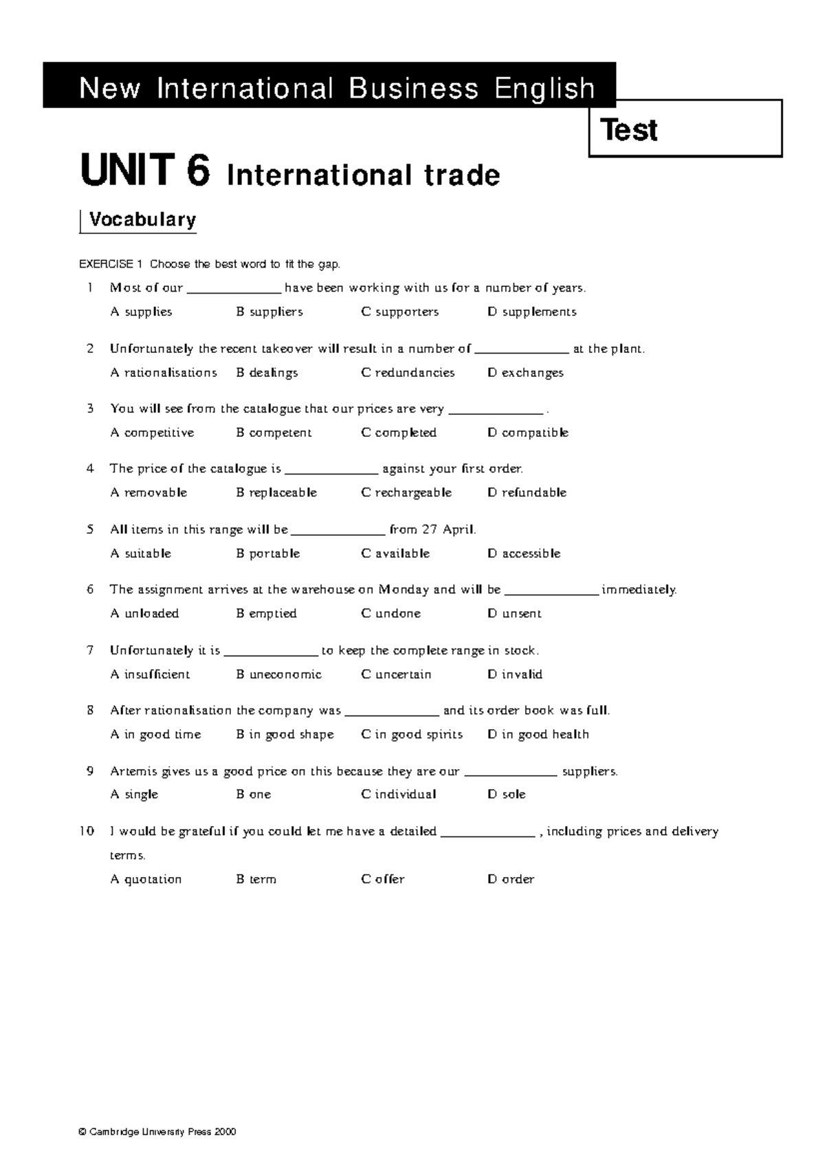 Unit6 - nice - Test New International Business English UNIT 6 ...