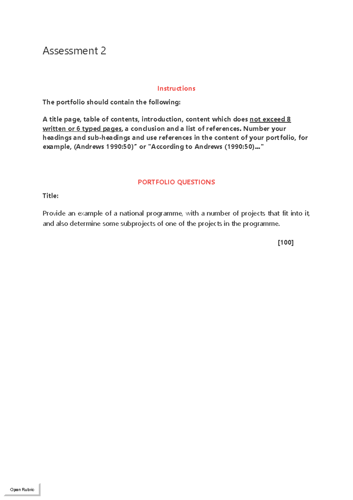 Assessment 2 - Number your headings and sub-headings and use references ...