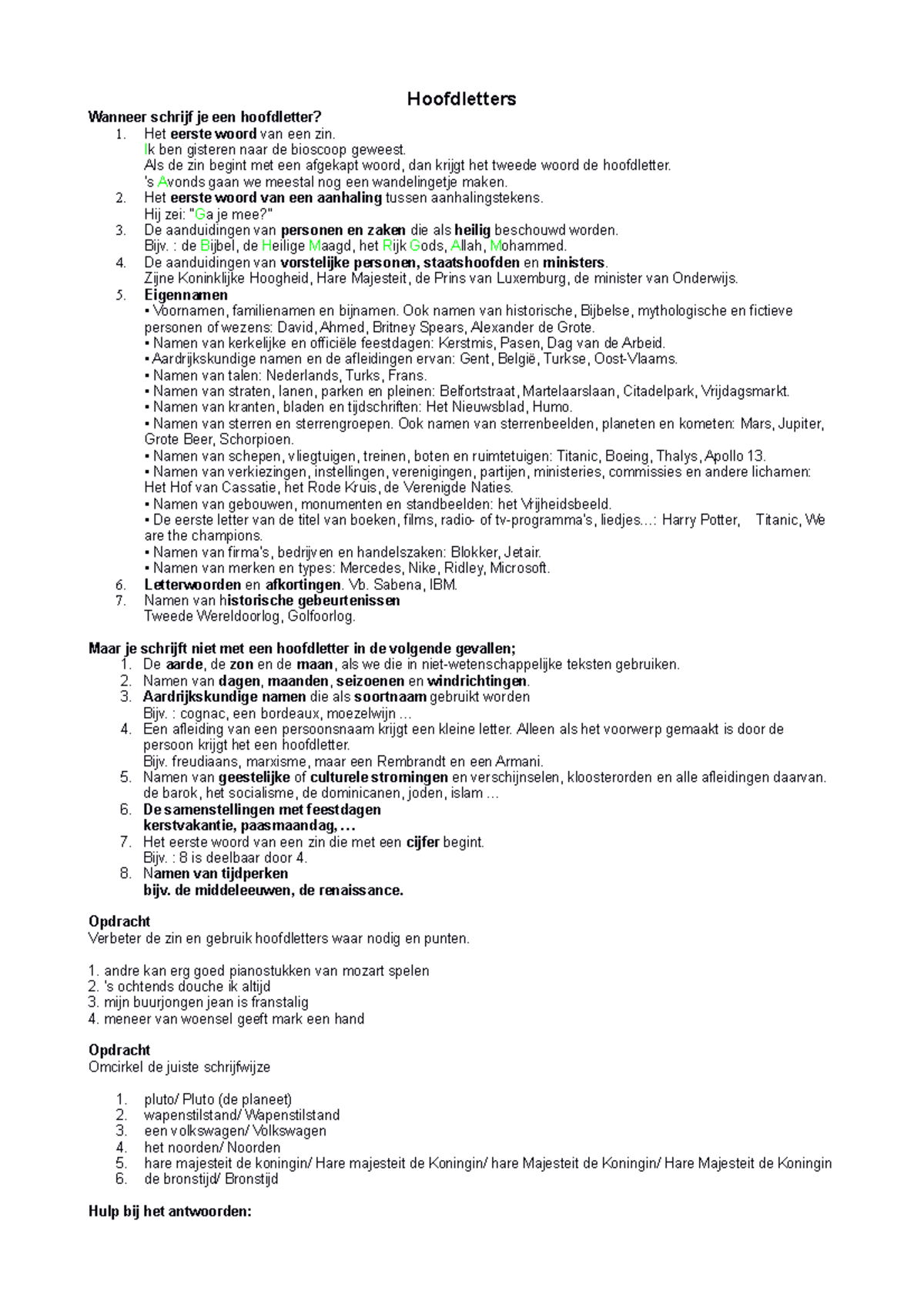 Extra uitleg 2e klassen Hoofdletter of kleine letter - Hoofdletters ...