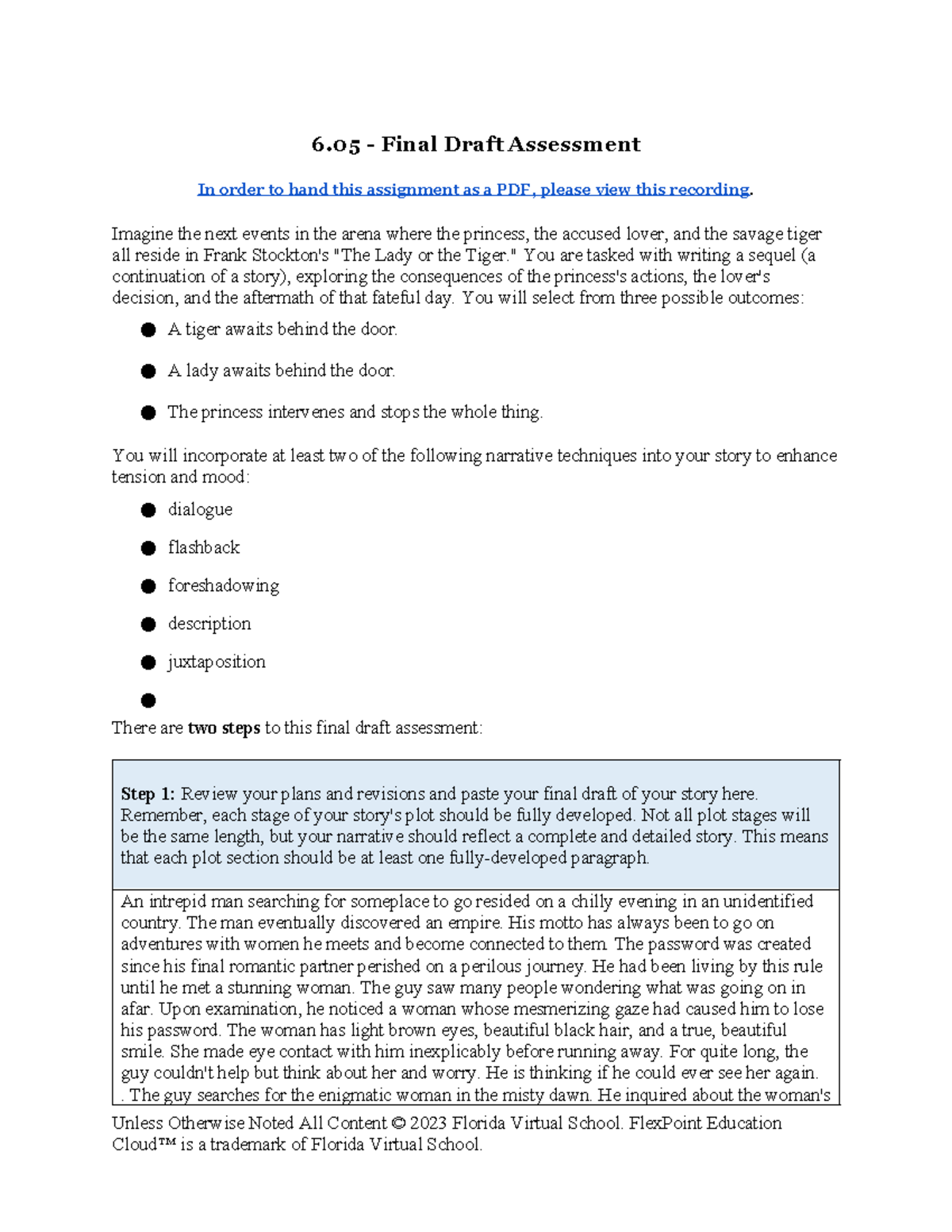 Copy of 6.05 Final Draft Assessment & Rubric - 6 - Final Draft ...