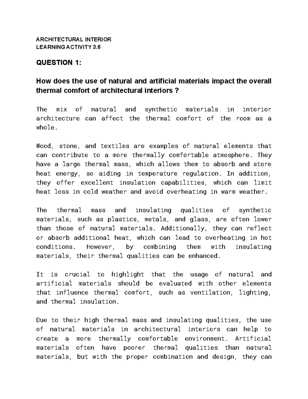 Learning Activity 3.6 Architectural Interior - ARCHITECTURAL INTERIOR ...