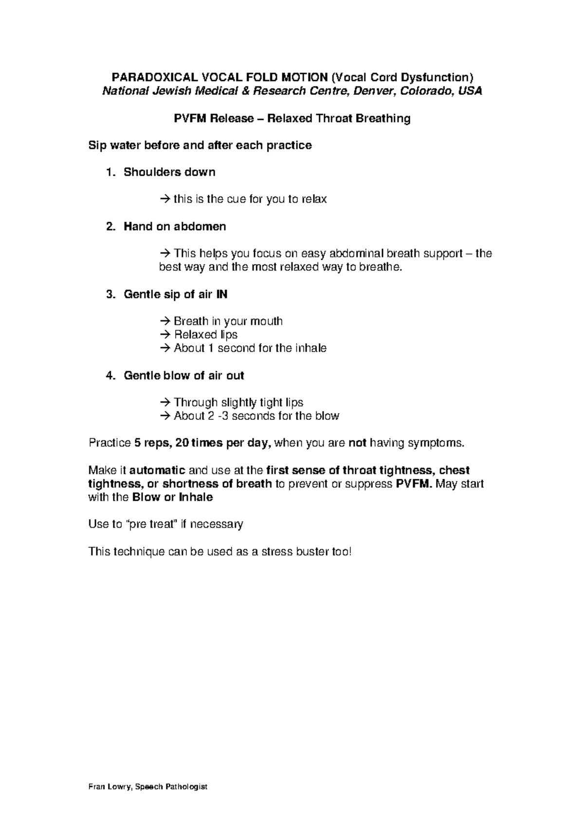 PVFM release - relaxed throat breathing - Fran Lowry, Speech ...