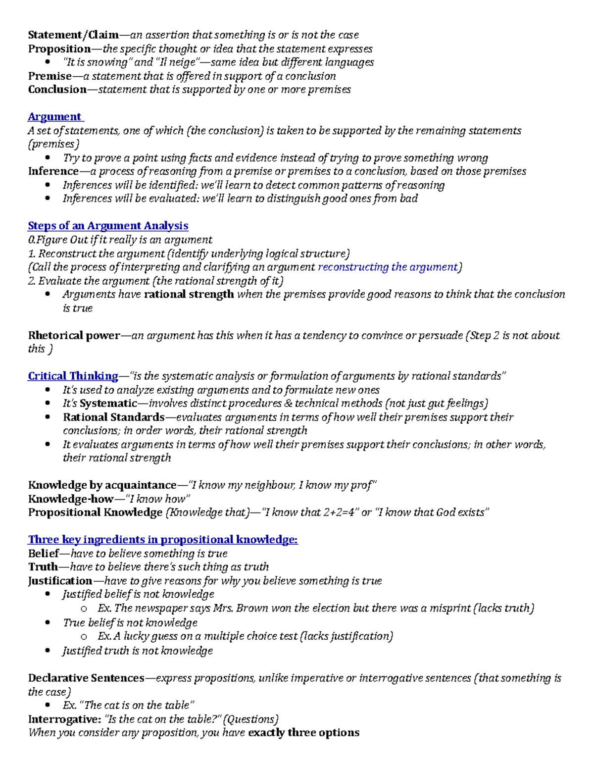 SSH - Statement/Claim—an assertion that something is or is not the case ...