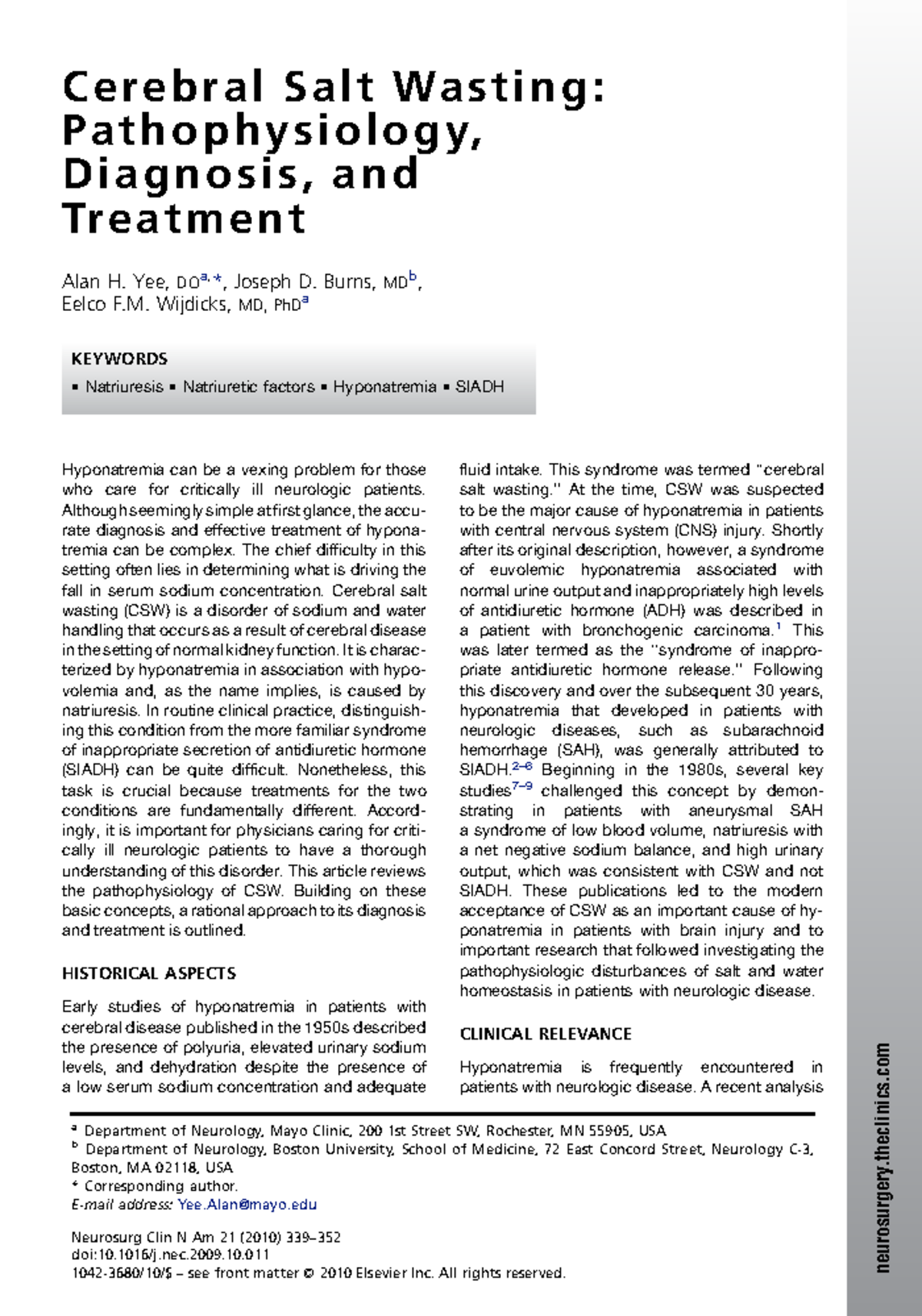 Csw - Medicina - Reumatologia - Cerebral Salt Wasting: Pathophysiology ...