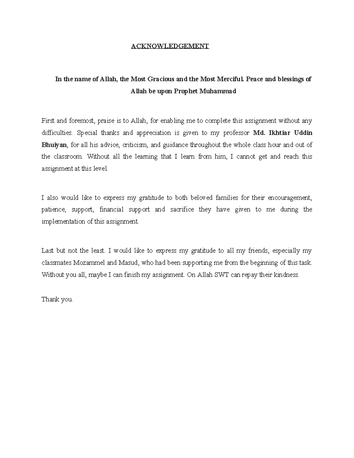 Mehedi - to learn it will help a lot - ACKNOWLEDGEMENT In the name of ...