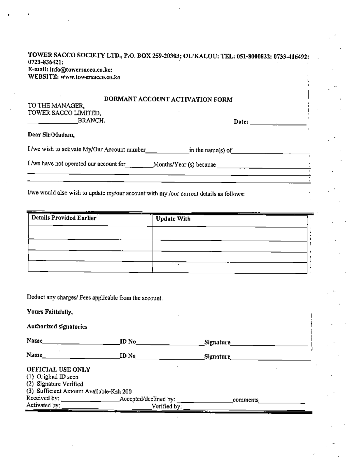Dormant Activation FORM - Copy - Finance - Studocu