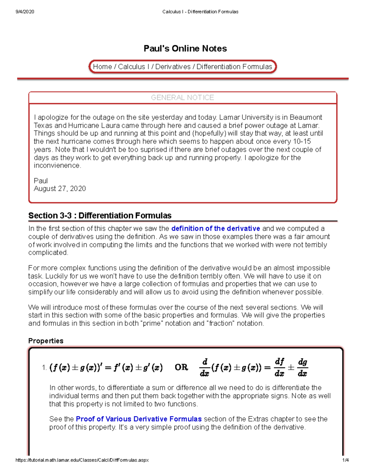 Week 006 Calculus I - Differentiation Formulas - Paul's Online Notes ...