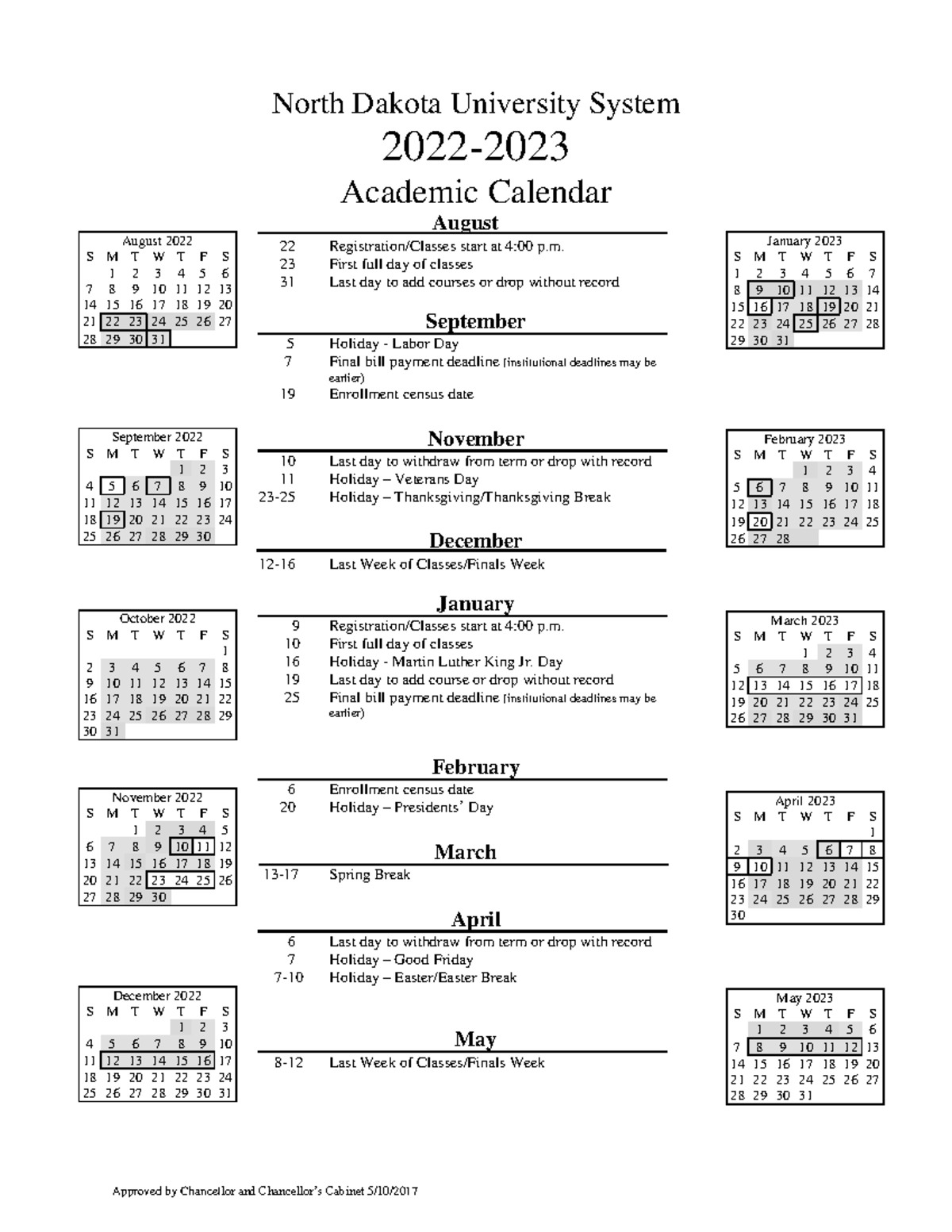 Academic Calendar 2022 2023 Approved By Chancellor And Chancellor s
