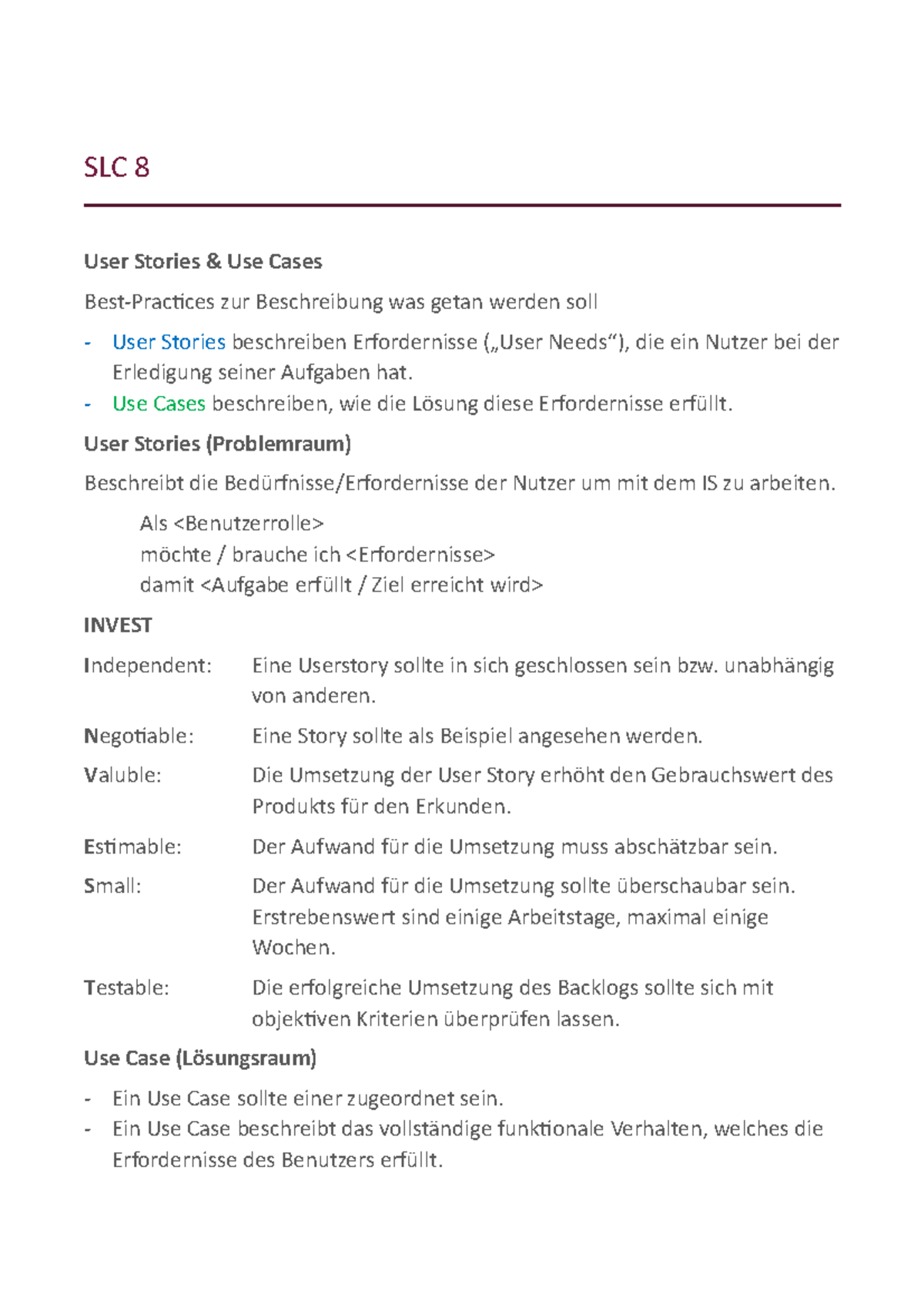 Software Life Cycle - Kapitel 8 - SLC 8 User Stories & Use Cases Best ...