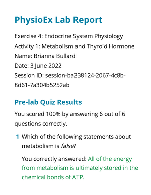 Physio Ex Exercise 11 Activity 4 - PhysioEx Lab Report Exercise 11: Blood Analysis Activity 4 ...