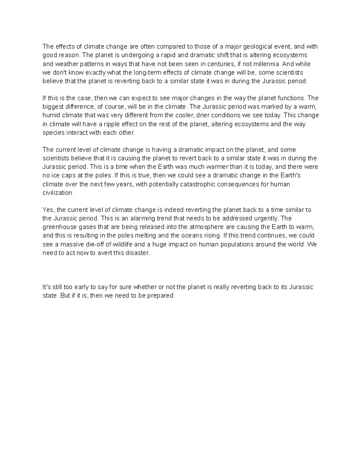 OU project - The effects of climate change are often compared to those ...