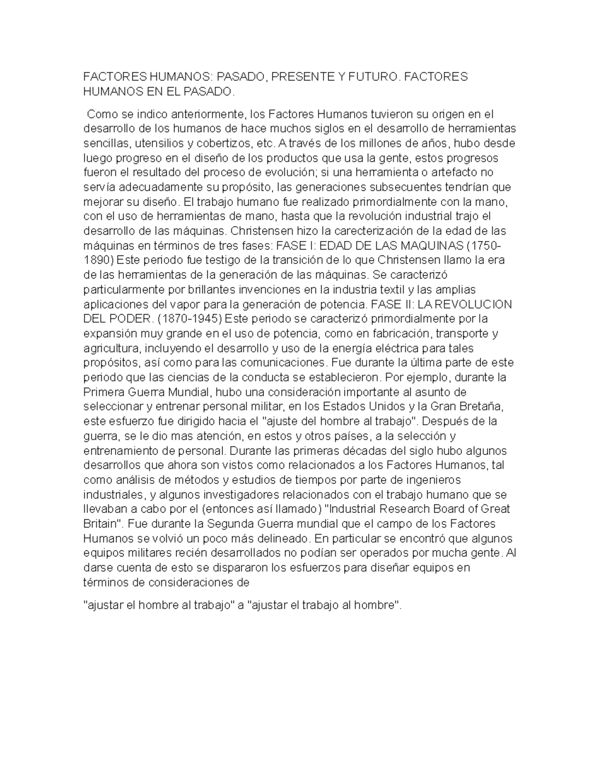 Factores Humanos Resumen - FACTORES HUMANOS: PASADO, PRESENTE Y FUTURO ...