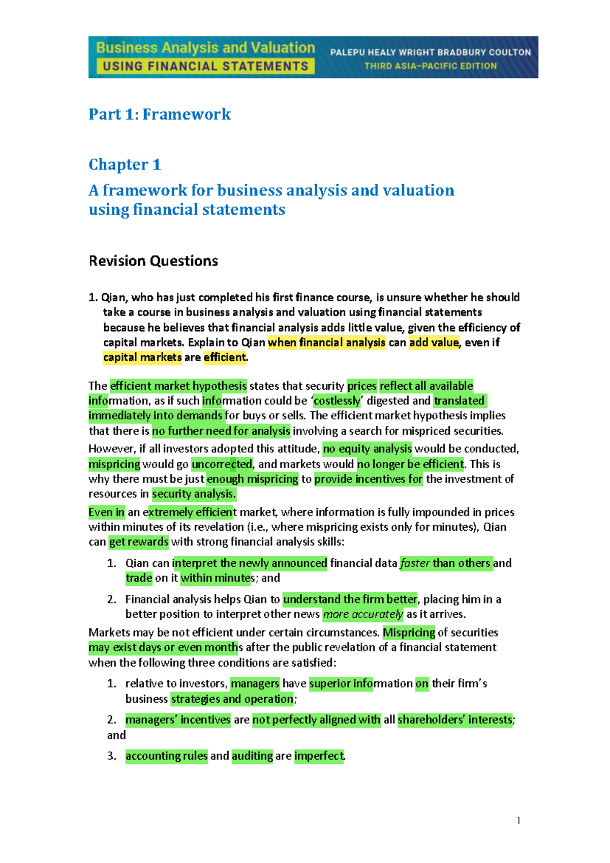 W1 revision - Textbook solution for week 1 - 1 Part 1 : Framework ...