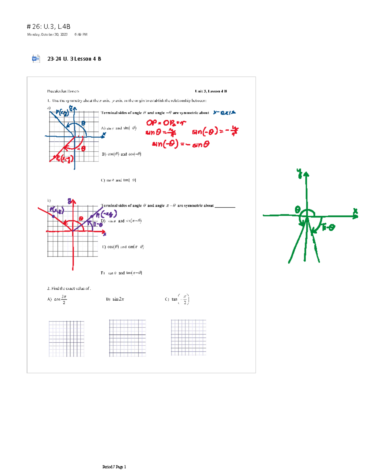 Math review w sir - gw for yar - 23-24 U. 3 Lesson 4 B # 26: U, L ...