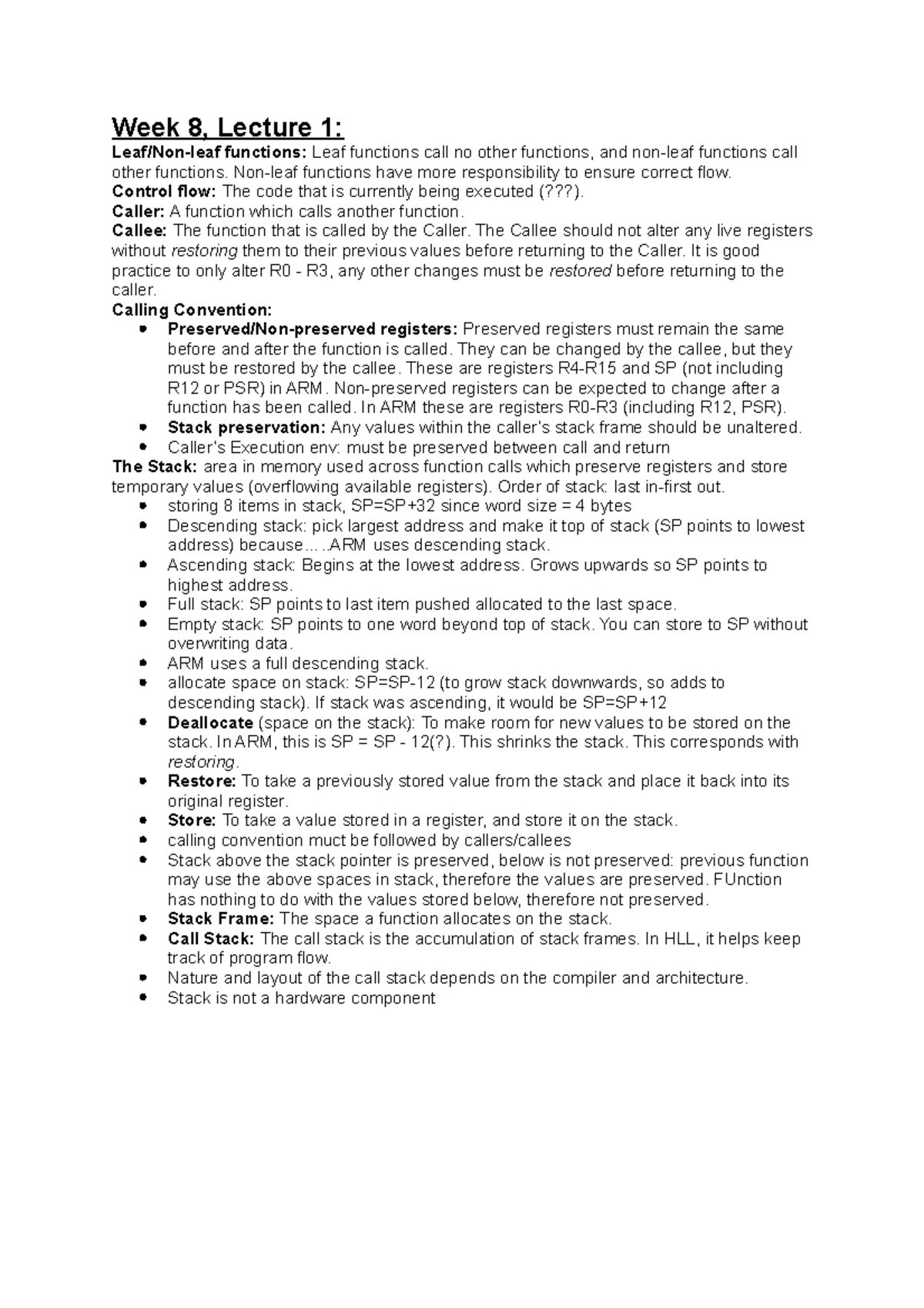 ENGN2219 Week8 - Lecture for week 8 - Week 8, Lecture 1: Leaf/Non-leaf functions: Leaf functions ...