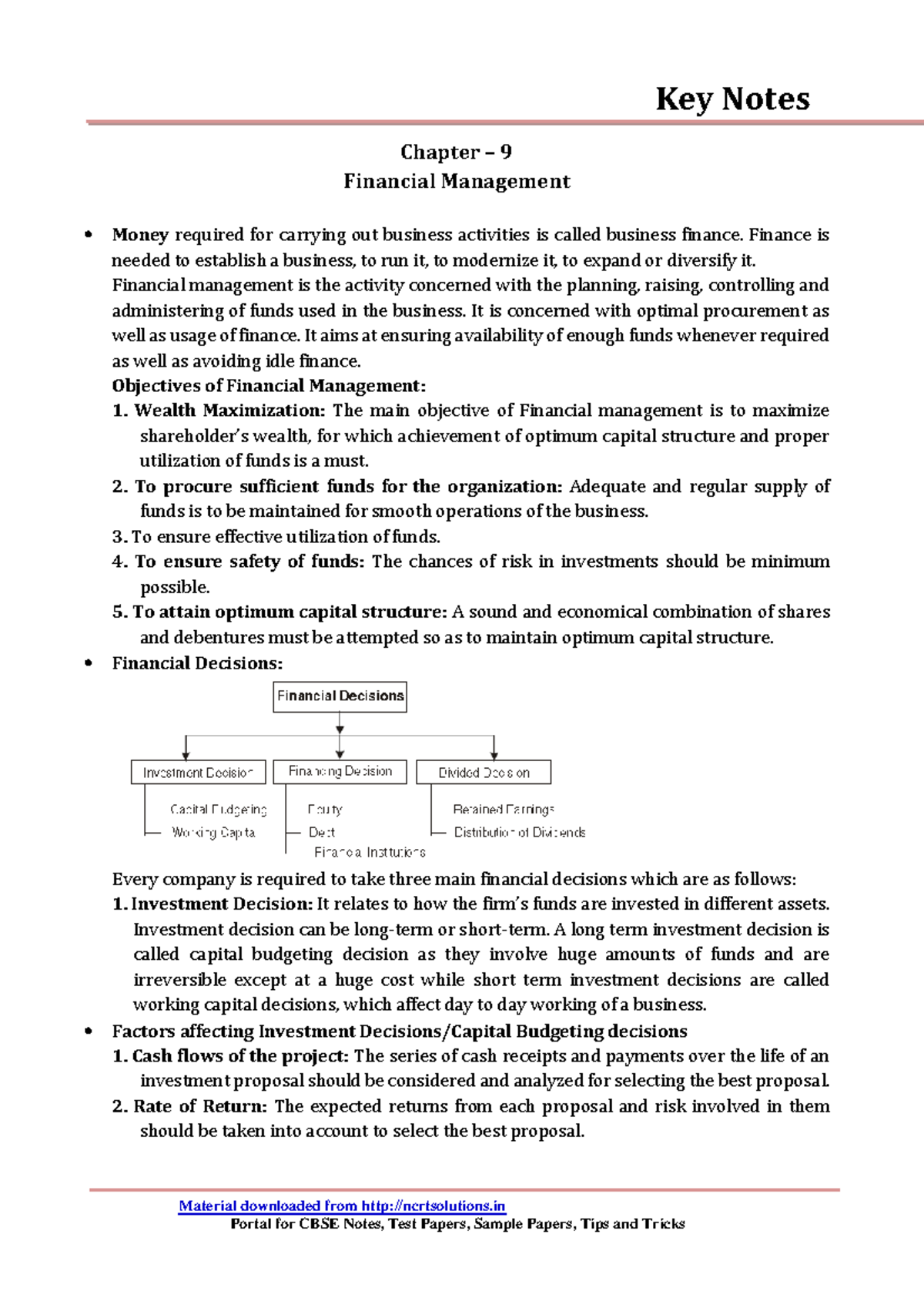 12 Business Studies Ch 09 Financial Management Material Downloaded